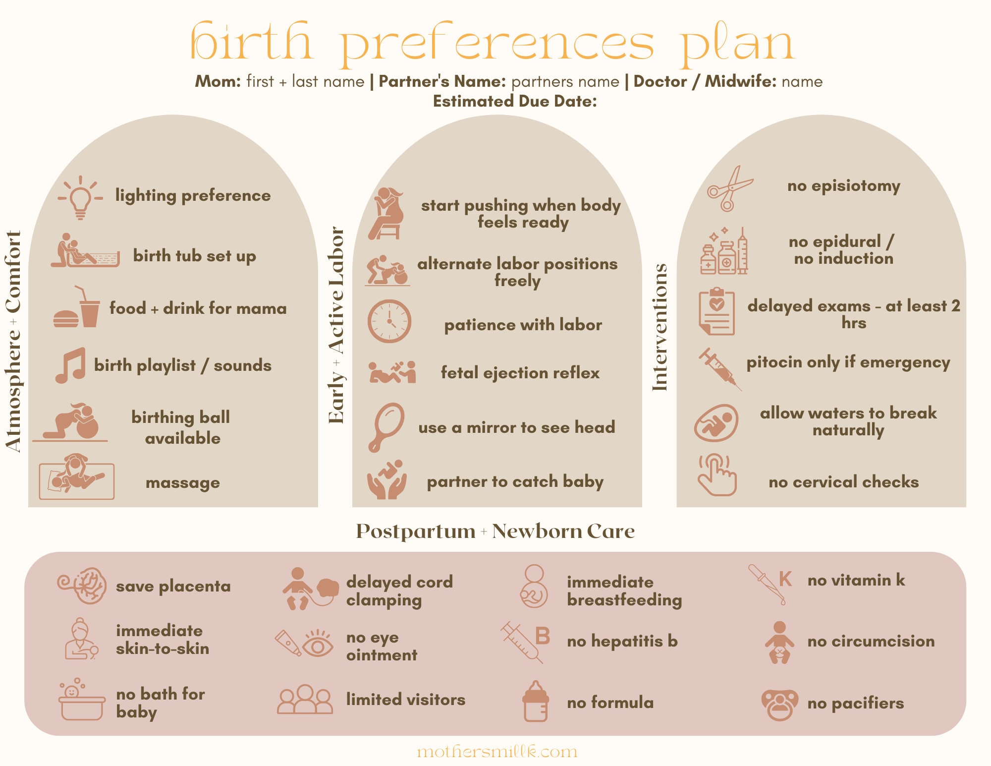 Editable Birth Plan Template / Visual Birth Plan / Natural Birth ...