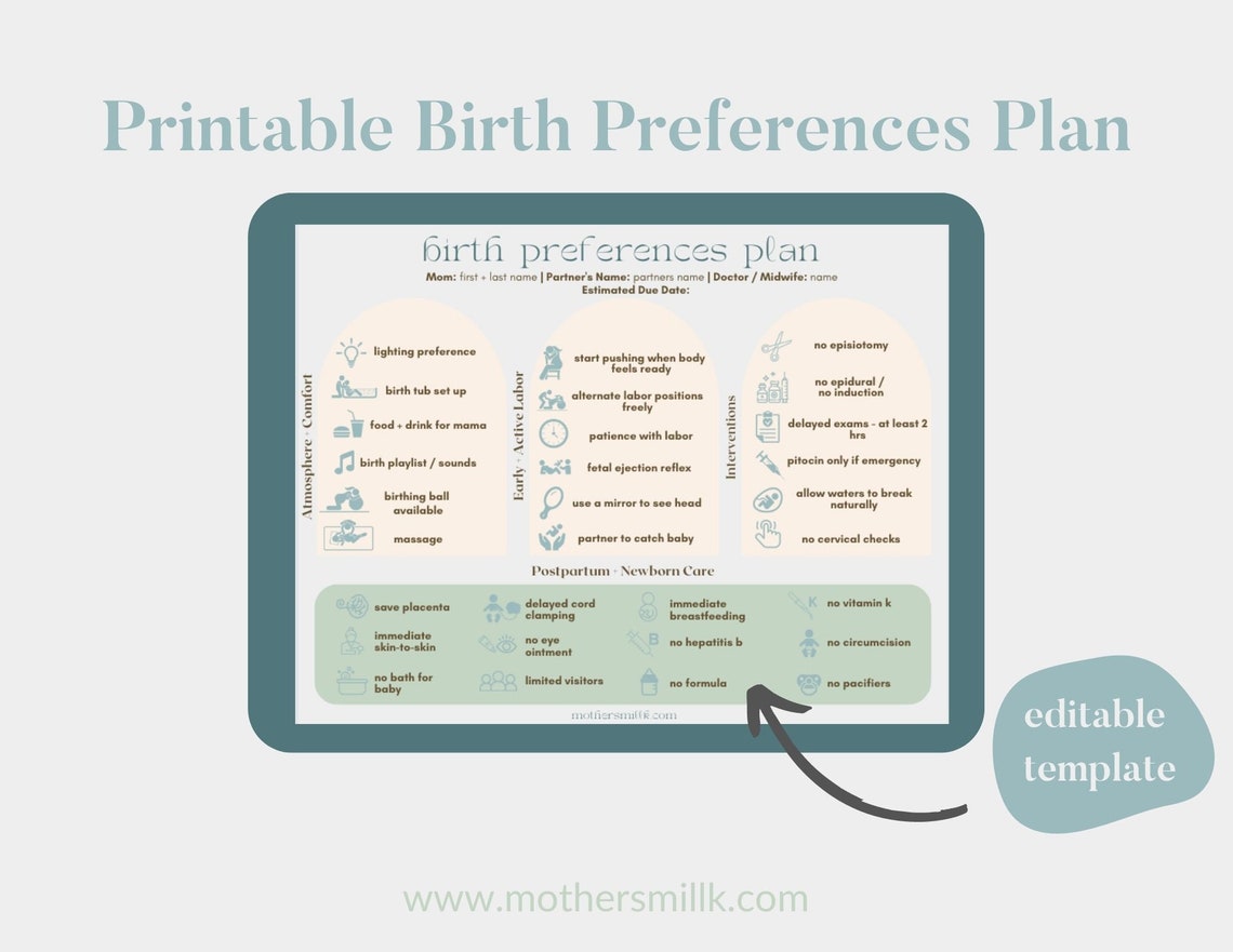 Editable Birth Plan Template / Visual Birth Plan / Natural Birth ...