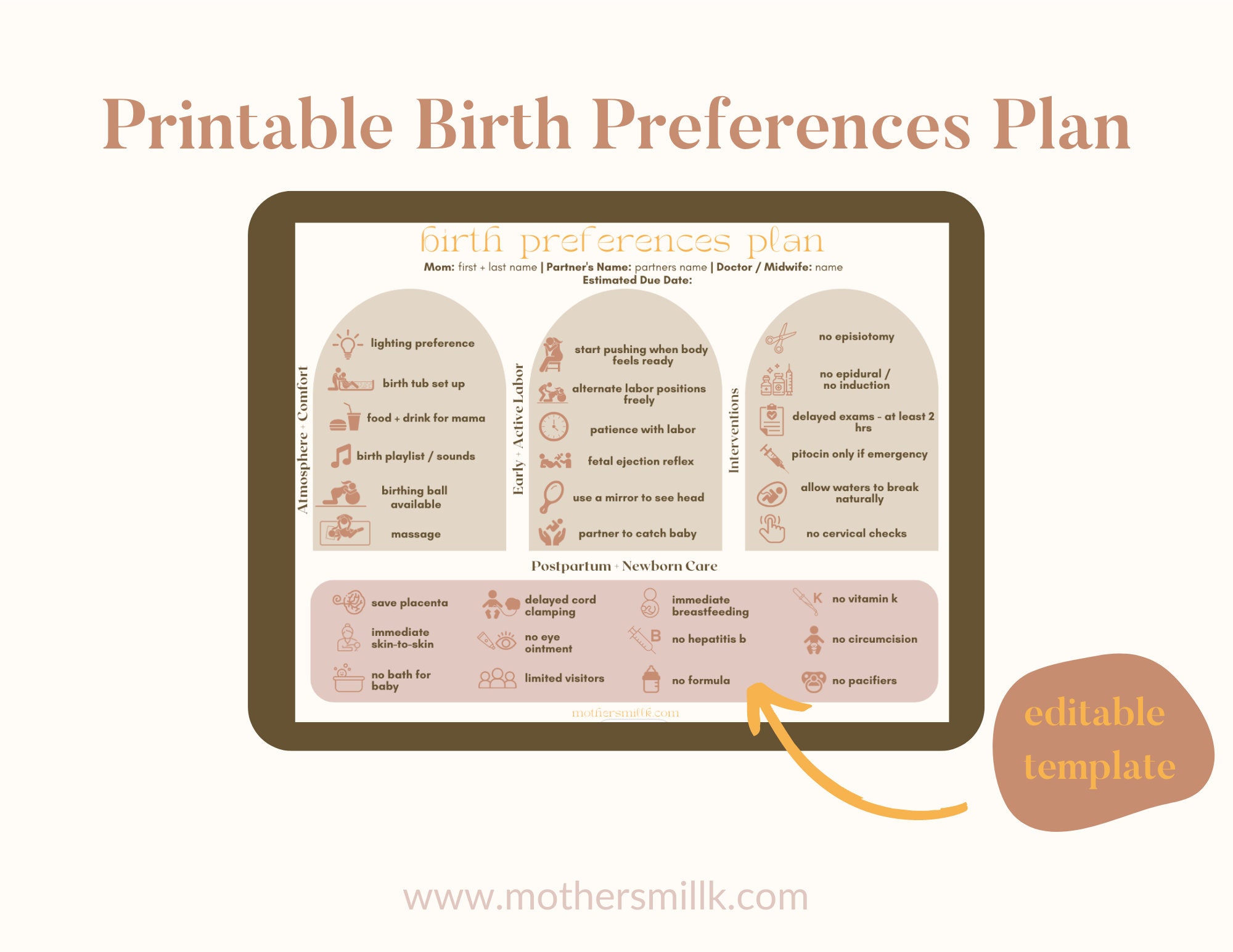 Editable Birth Plan Template / Visual Birth Plan / Natural Birth ...