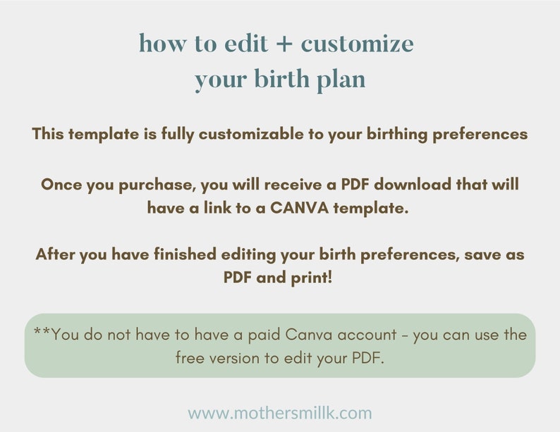 Editable Birth Plan Template Visual Birth Plan Natural Etsy
