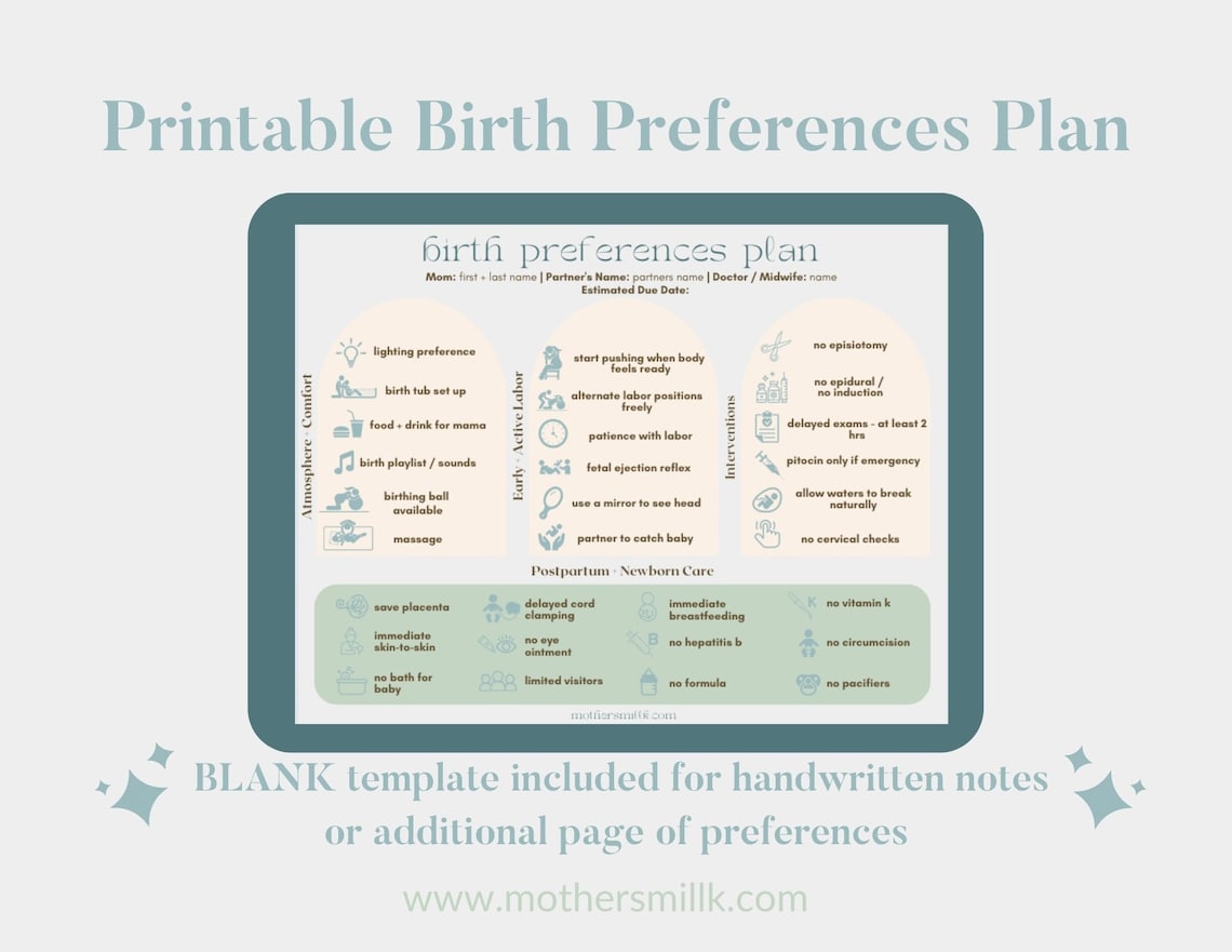 Editable Birth Plan Template / Visual Birth Plan / Natural Birth ...