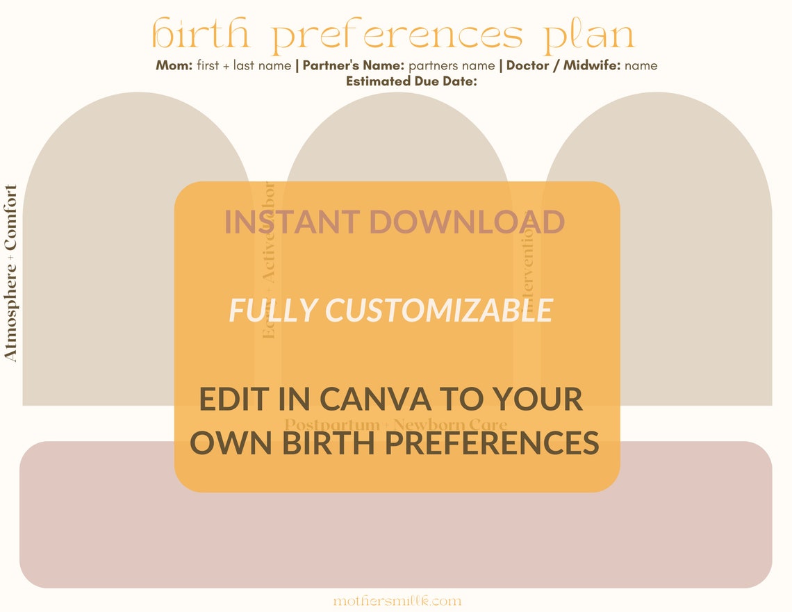 Editable Birth Plan Template / Visual Birth Plan / Natural Birth ...