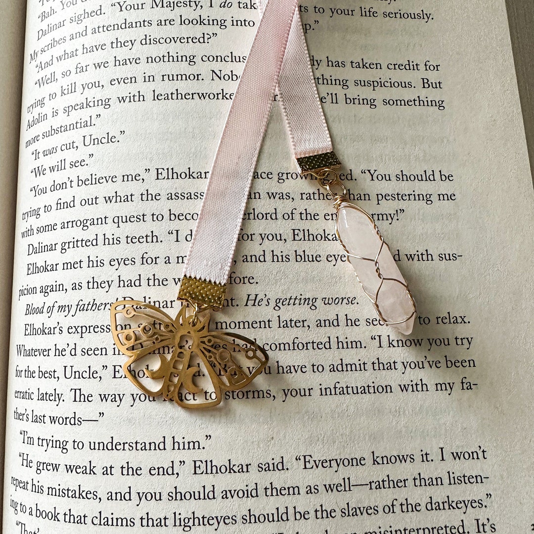 Moth and Crystal Ribbon Bookmark, Book Lover Gift Idea, Bookworm Gift ...