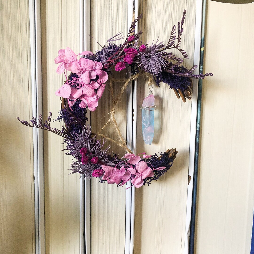 Witchy Purple Crystal Wreath Bookshelf Decor Crescent Moon - Etsy