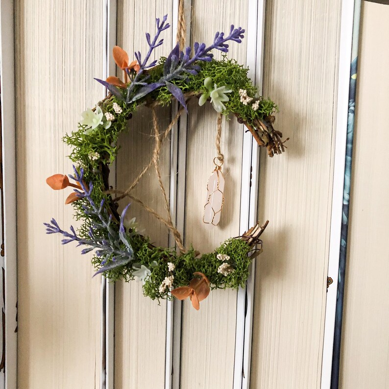 Cottage Core Crystal Wreath Bookshelf Decor Witchy Crescent - Etsy