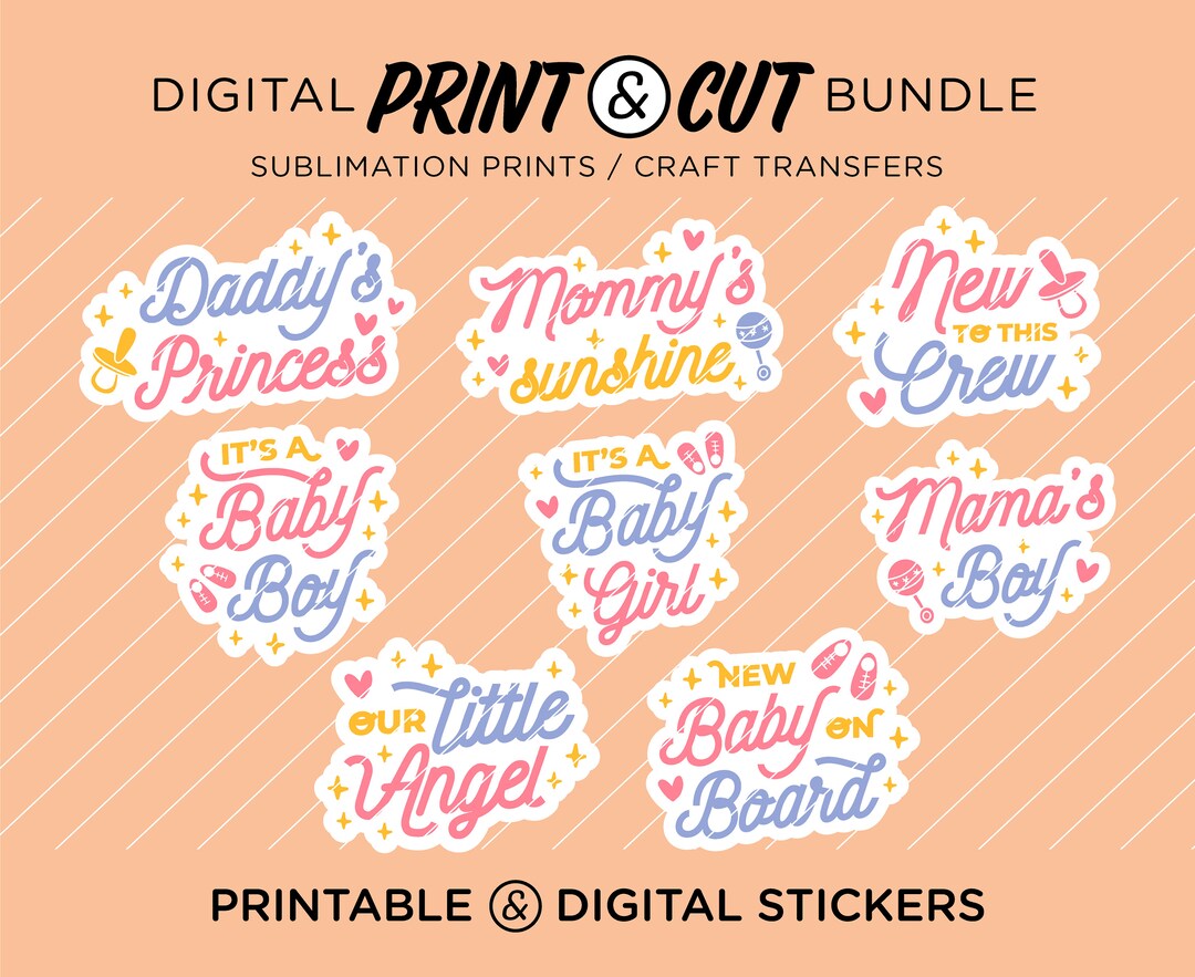 New Baby, Printable Stickers, Sublimation Prints, PNG Bundle, Digital ...