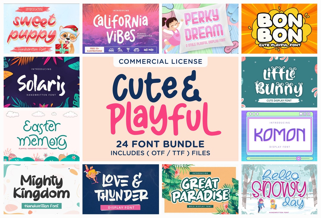 Cute Playful Font Bundle Cricut Font, Procreate Font, Cursive Font ...