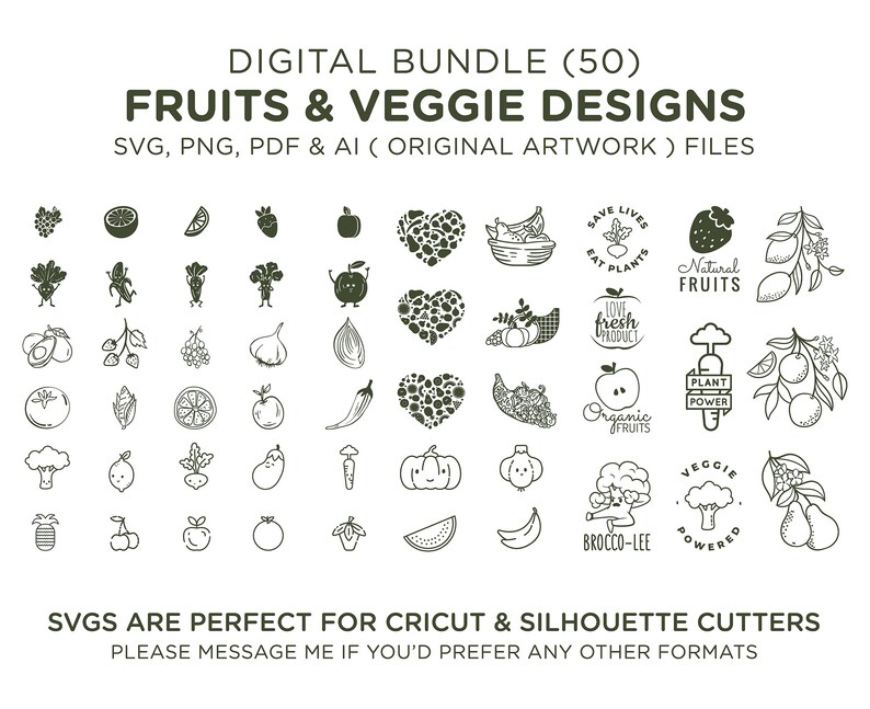 Fruit Vegetable Svg Bundle, Food Svg, Files for Cricut, Sublimation ...