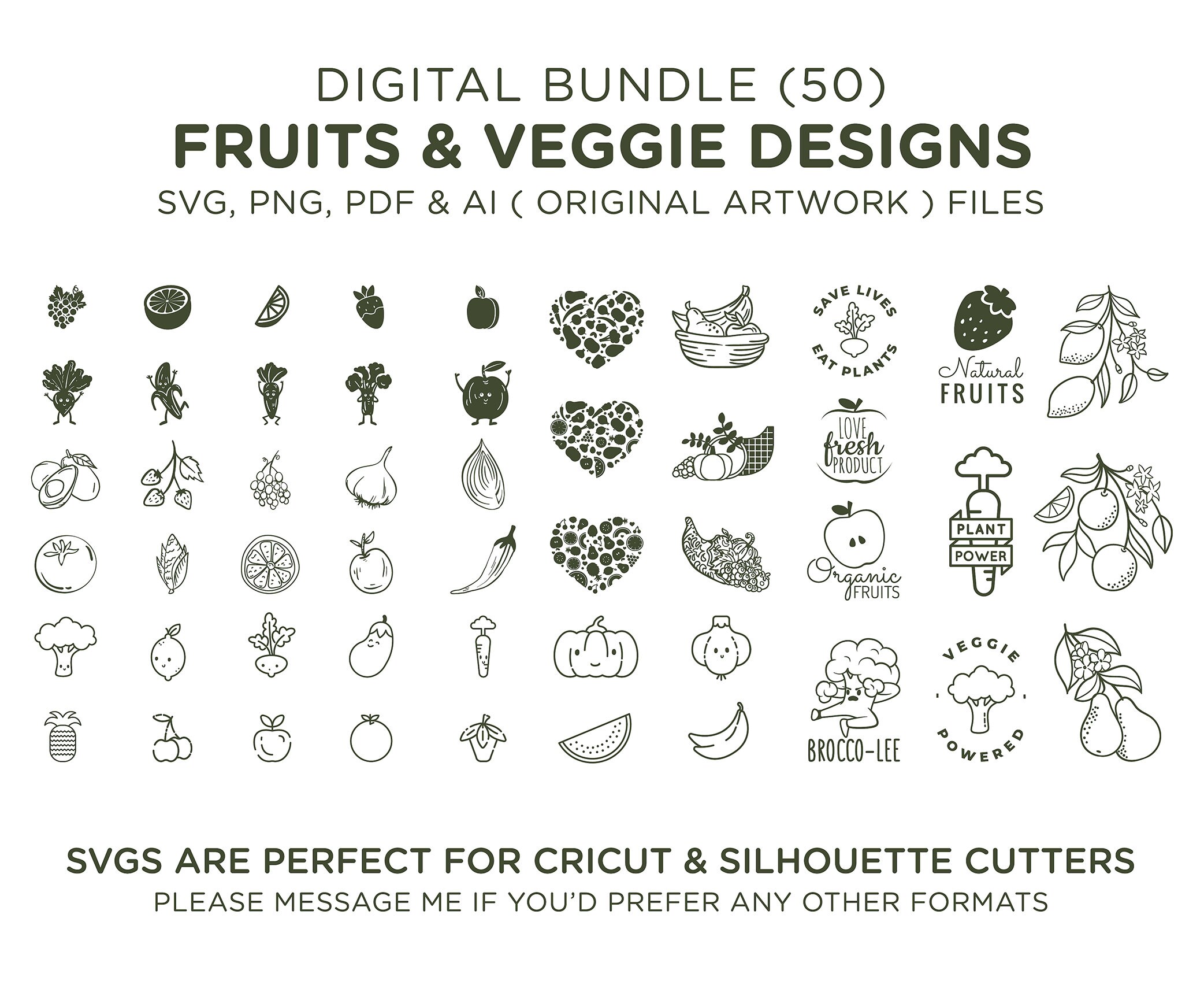 Fruit Vegetable Svg Bundle, Food Svg, Files for Cricut, Sublimation ...