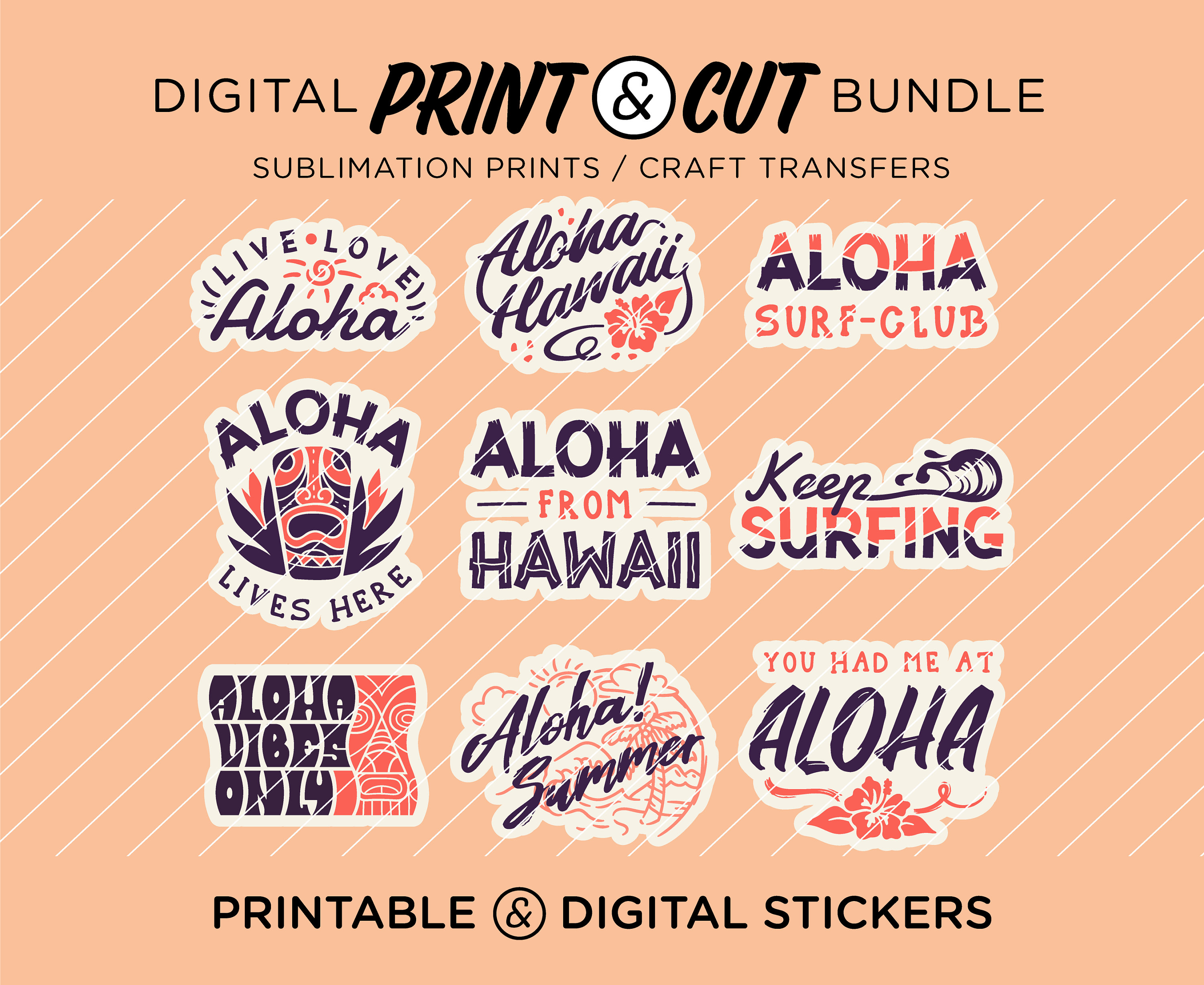 Aloha From Hawaii, Printable Stickers, Sublimation Prints, PNG Bundle ...