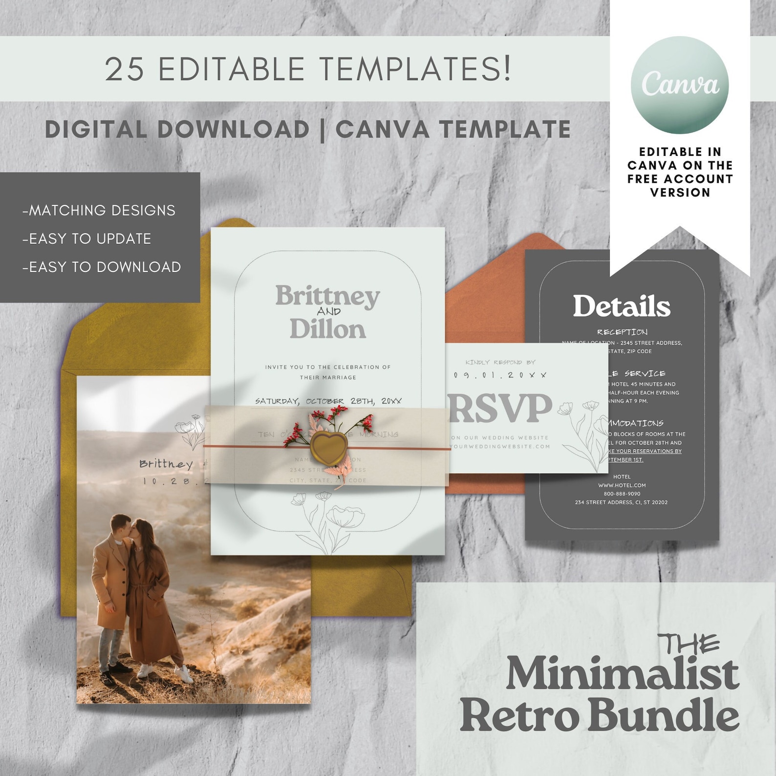 Editable Wedding Signage Canva Templates - the Minimalist Retro Bundle ...