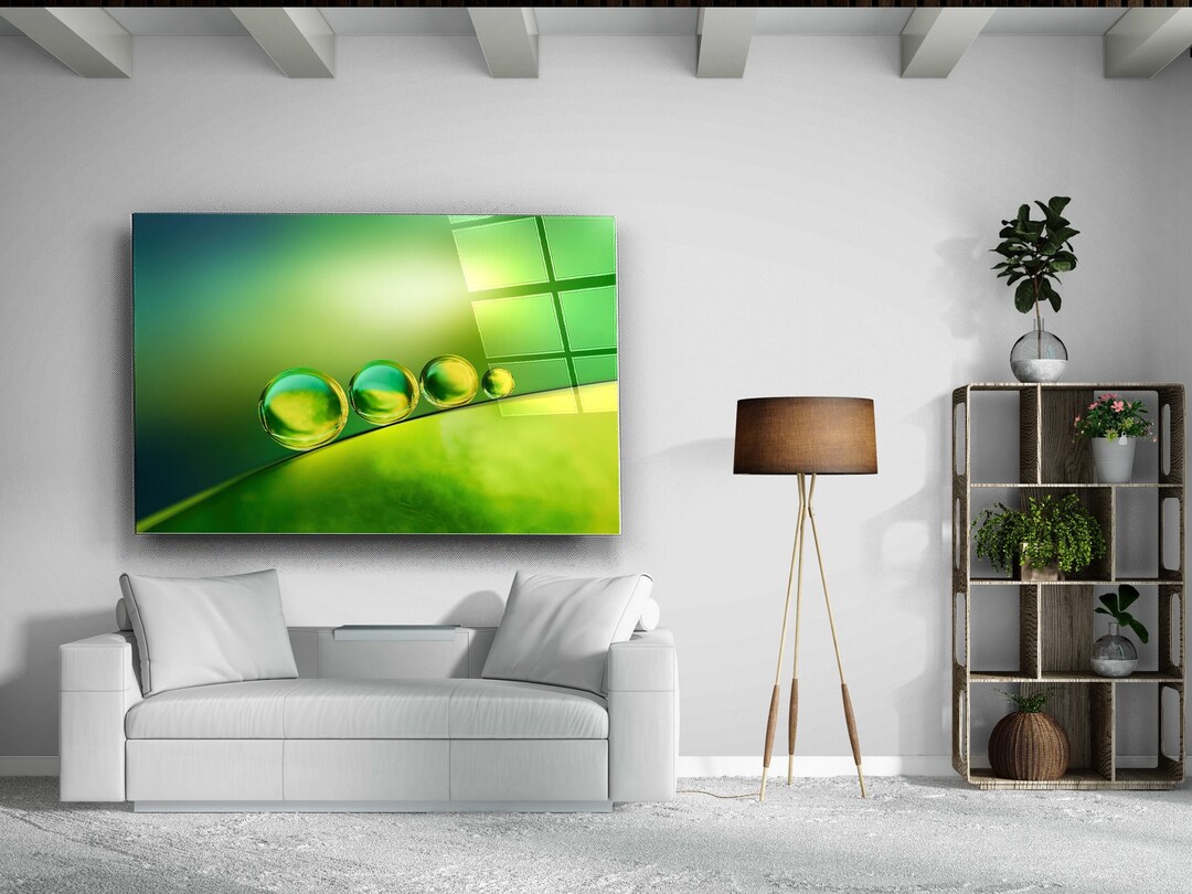 Dew Drop on Leaf-plant Landscape Tempered Glass Printing Wall Art ...