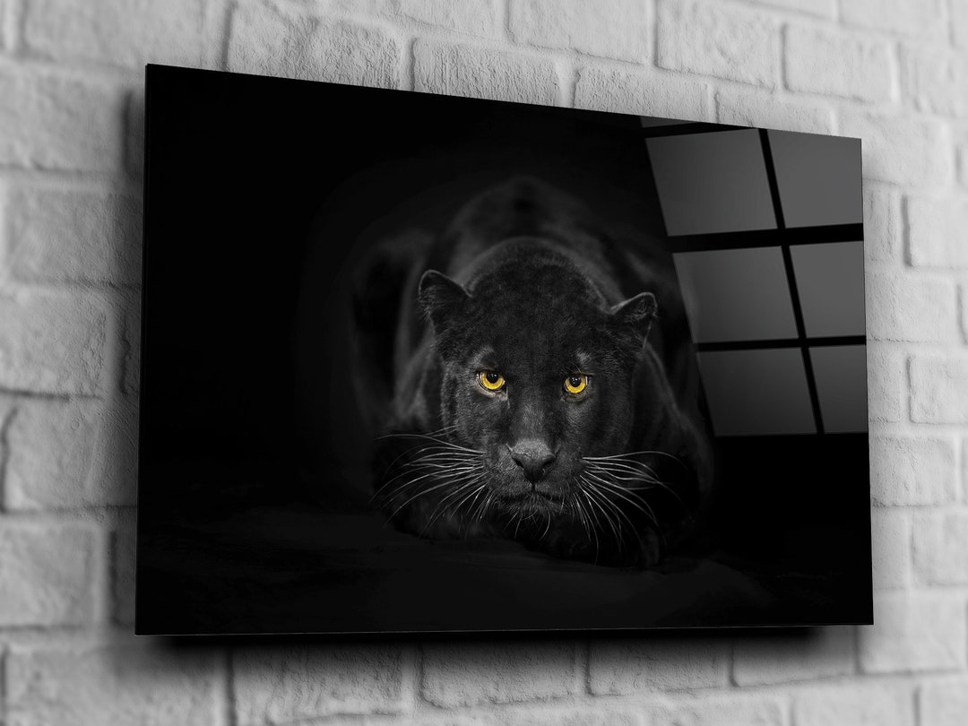 Black Puma on Black Background Tempered Glass Printing Wall Art ...
