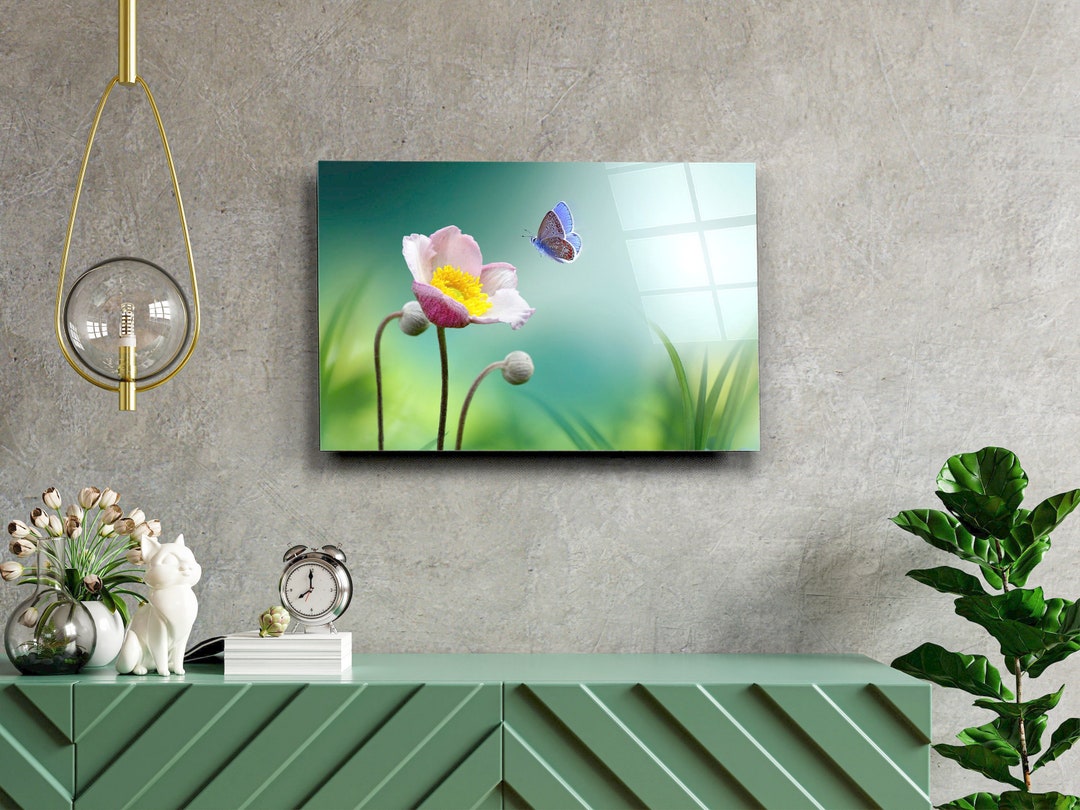 Flower and Butterfly Spring Landscape Tempered Glass Printing - Etsy
