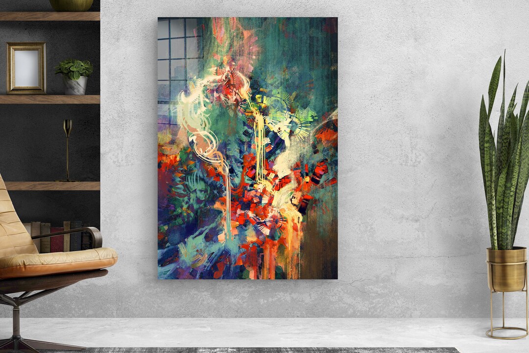 Abstract Array of Bright Colours Painting Tempered Glass Printing Wall ...