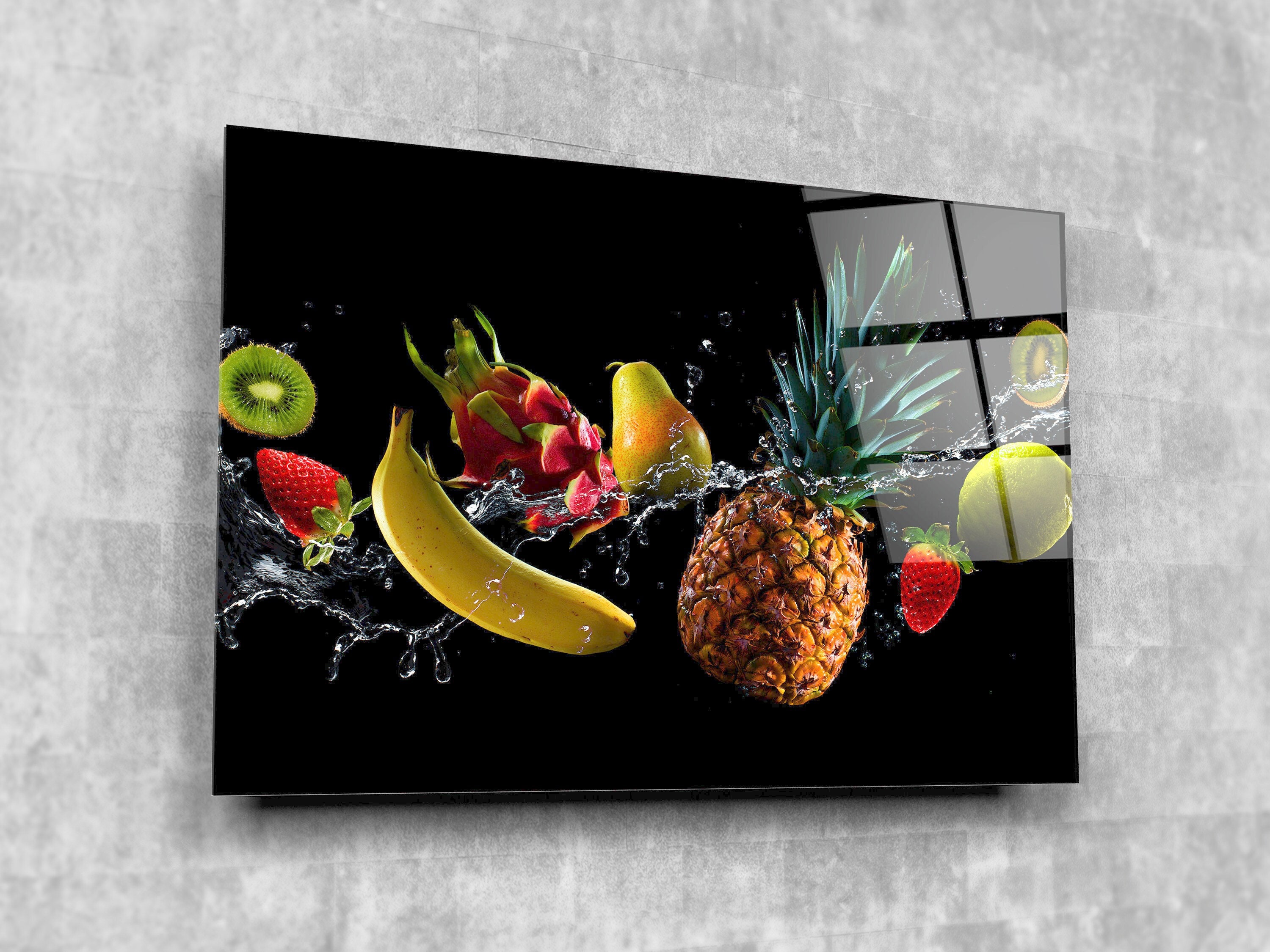 Modern Splash Fruits Tempered Glass Printing Wall Art-interior - Etsy