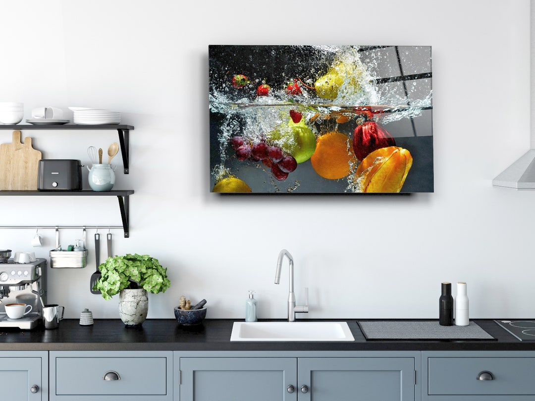 Fruits Water Splash on Gray Background,fruit Landscape Tempered Glass ...