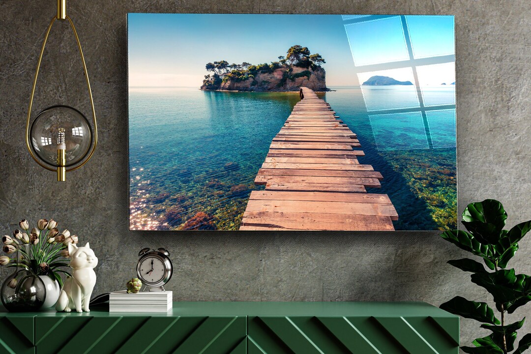 Sea Wooden Dock Island Landscape Tempered Glass Printing Wall Art ...
