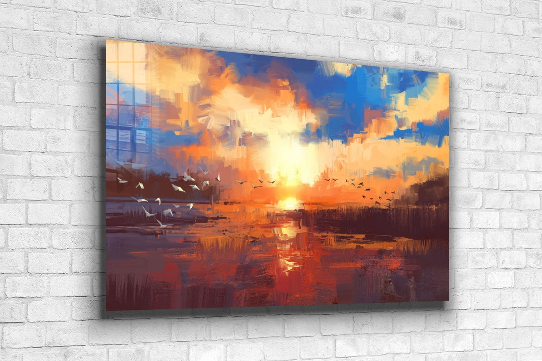 Sunset Acrylic Landscape Tempered Glass Printing Wall Art-modern Large ...