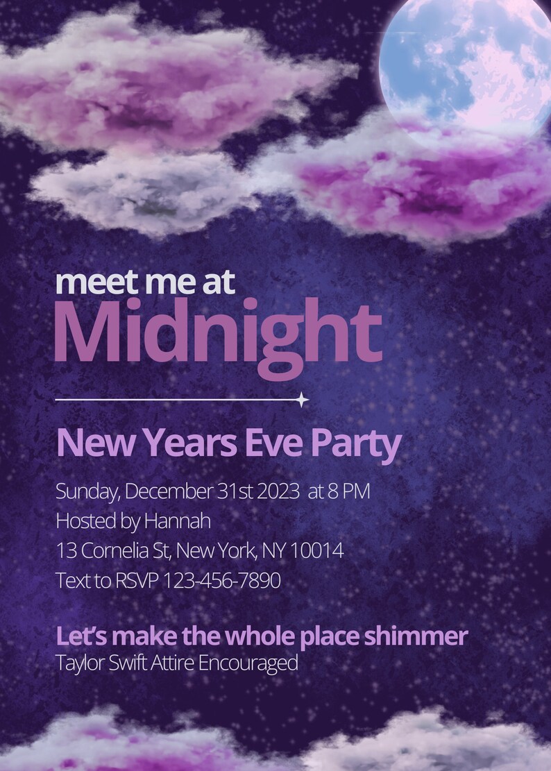 Meet Me at Midnight New Years Eve Invitation, Taylor Swift Midnights ...