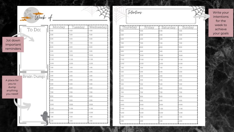 Spooky Weekly Schedule Printable - Etsy