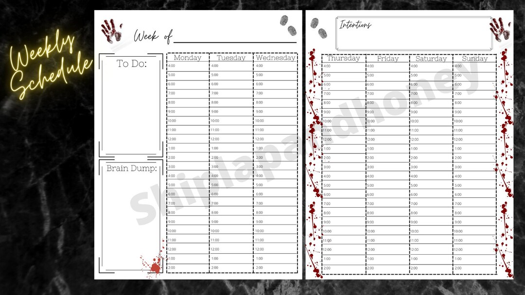 Spooky Weekly Schedule Printable - Etsy
