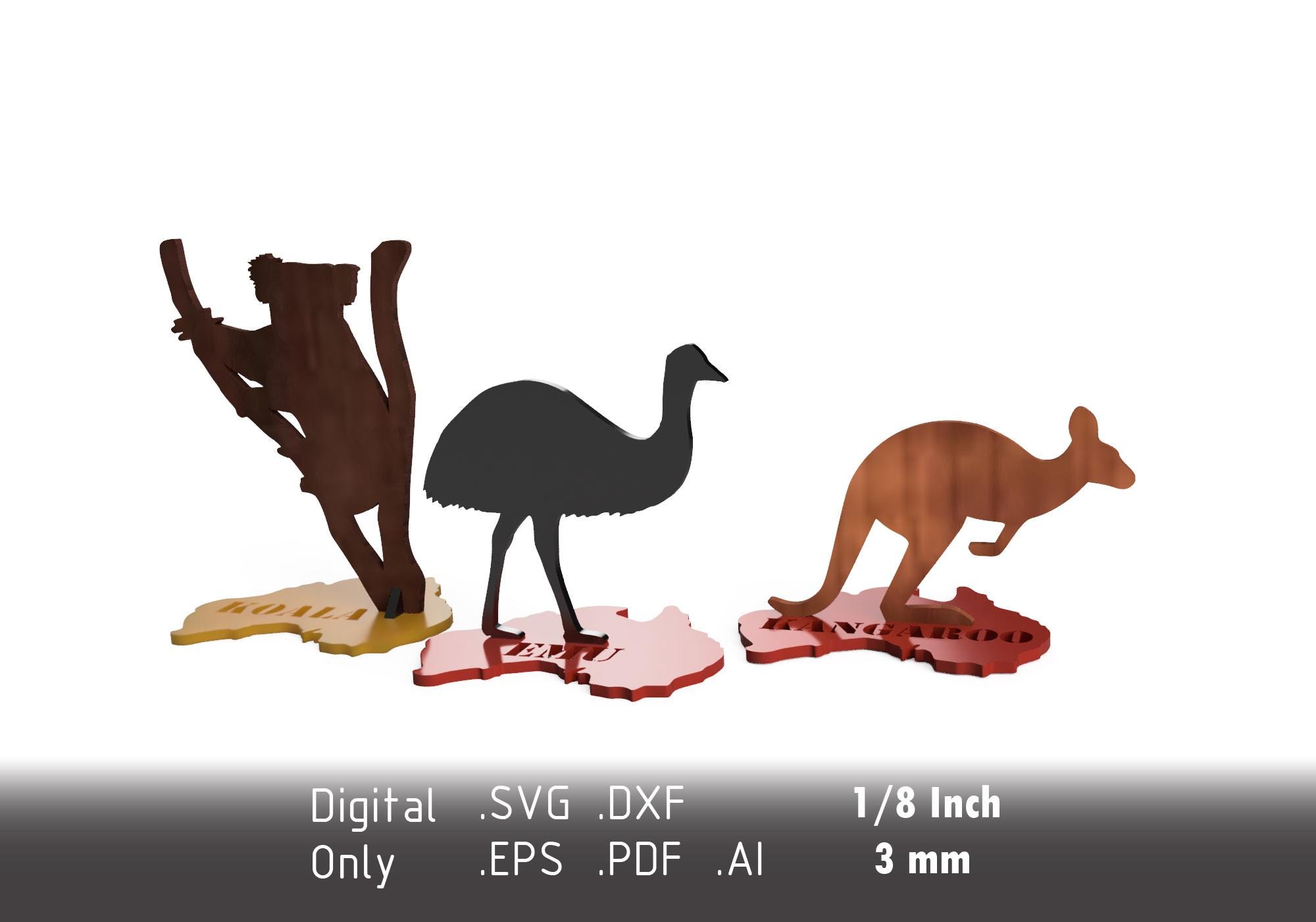Australia Animal Figures Laser Cut Files - Kangaroo, Emu, Platypus ...