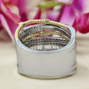 Multi Row Moissanite Statement Rings for Women, Two Tone Silver ...