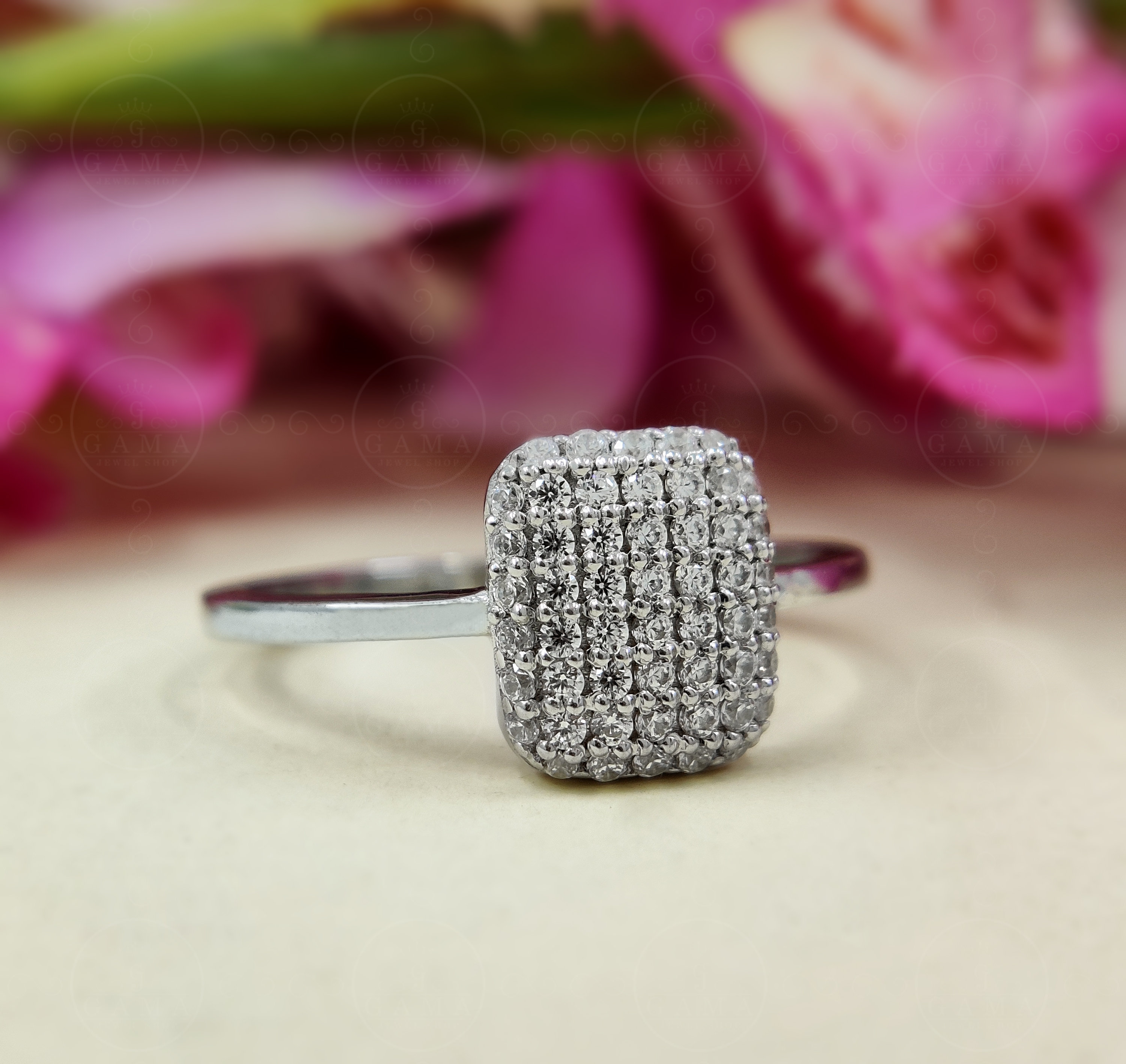 Rectangle Cluster Moissanite Ring for Women, Cluster Engagement Ring ...