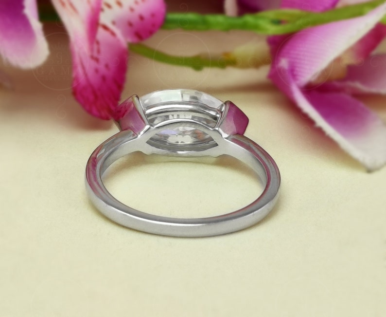 Moissanite Marquise Cut Solitaire Engagement Ring, Sideways Marquise ...