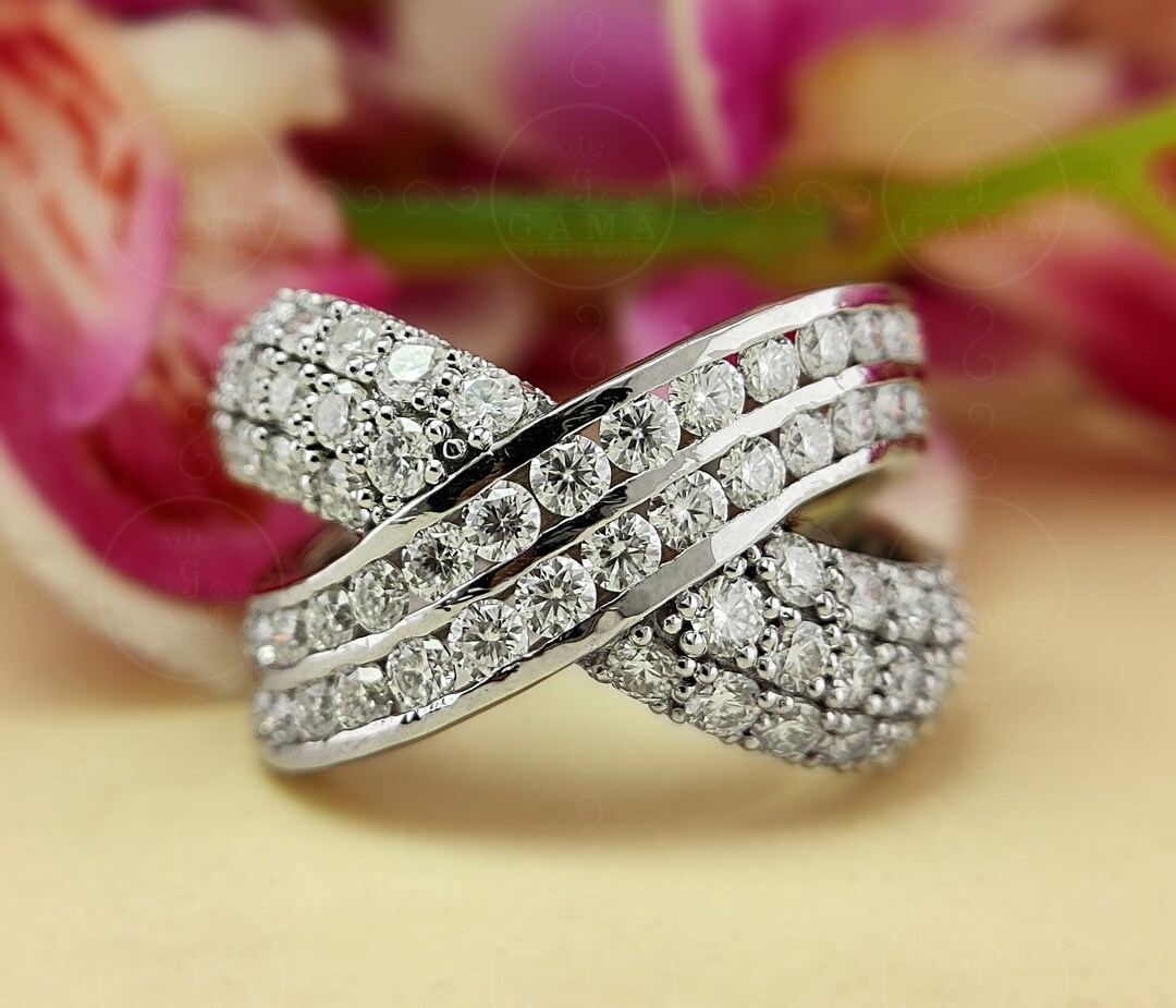 Crossover Statement Rings for Women, Moissanite Cocktail Ring, Multi ...