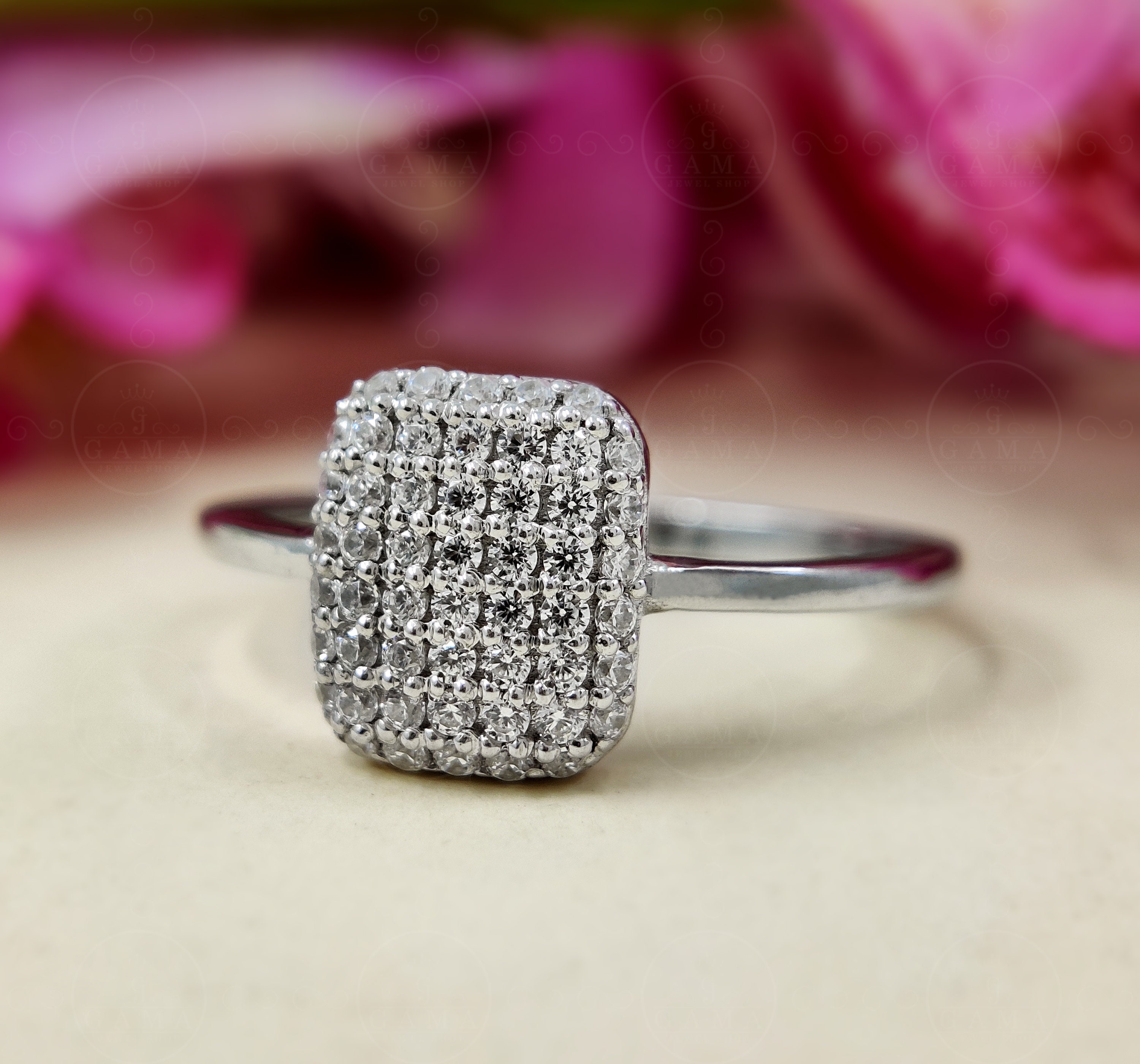 Rectangle Cluster Moissanite Ring for Women, Cluster Engagement Ring ...