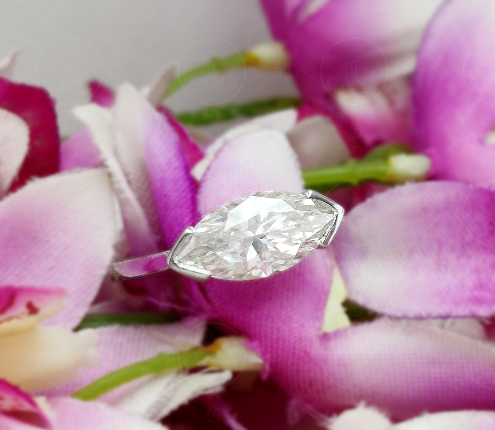 Moissanite Marquise Cut Solitaire Engagement Ring, Sideways Marquise ...