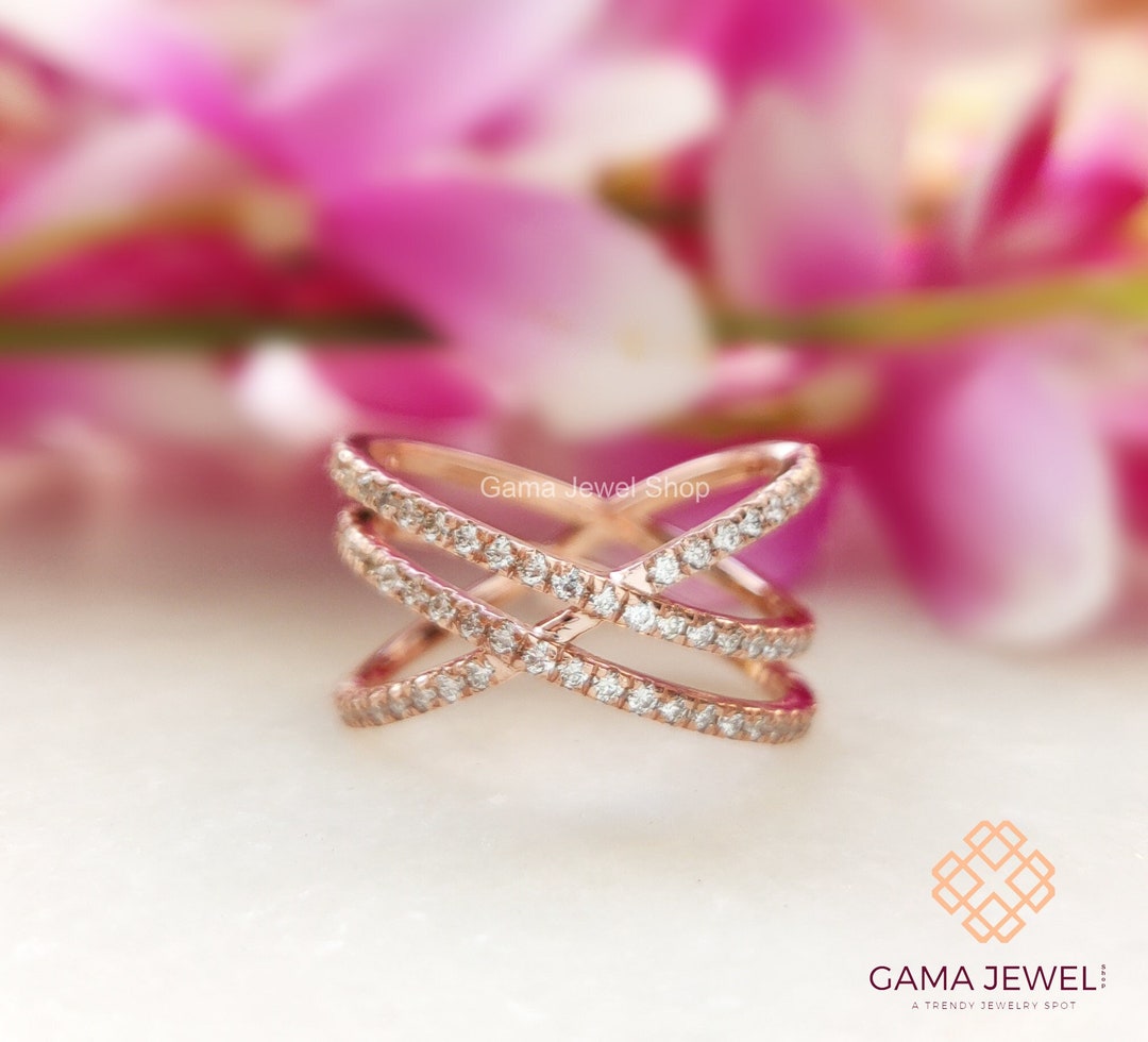 Criss Cross Ring Rose Gold, X Crossover Ring, Criss Cross Moissanite ...