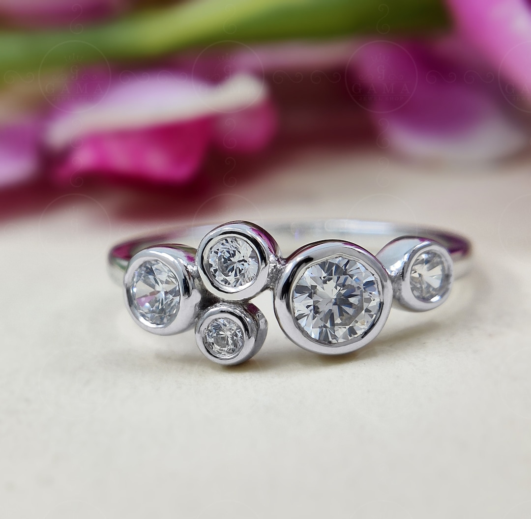 Bubble Style Bezel Set Ring, Five Stone Tiny Promise Ring for Girl ...