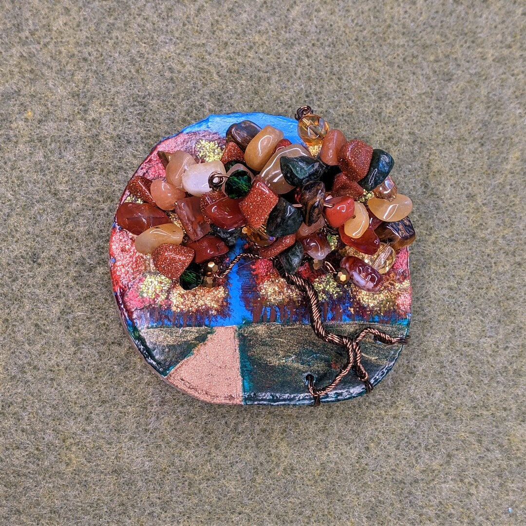 Fall Foliage Magnet Decor - Wire Tree, Beaded Tree, Wood Painting ...