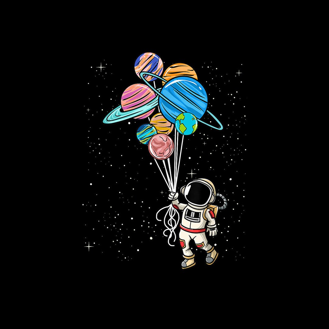 Astronaut Holding Planet Balloons Tshirt Boysgirls STEM Kids Digital ...