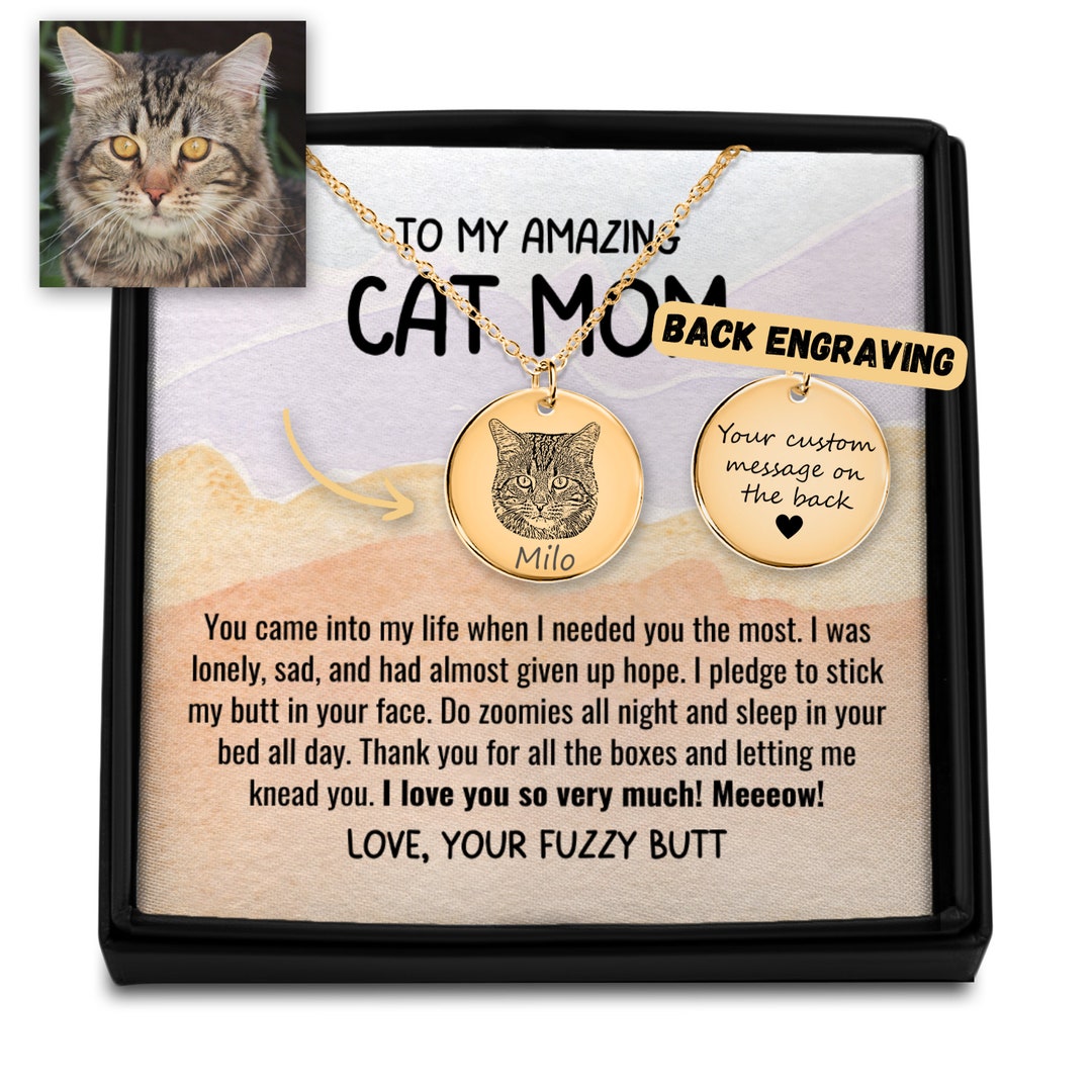 Custom Cat Portrait Necklace, Animal Cat Lover Gift for Cat Owner ...