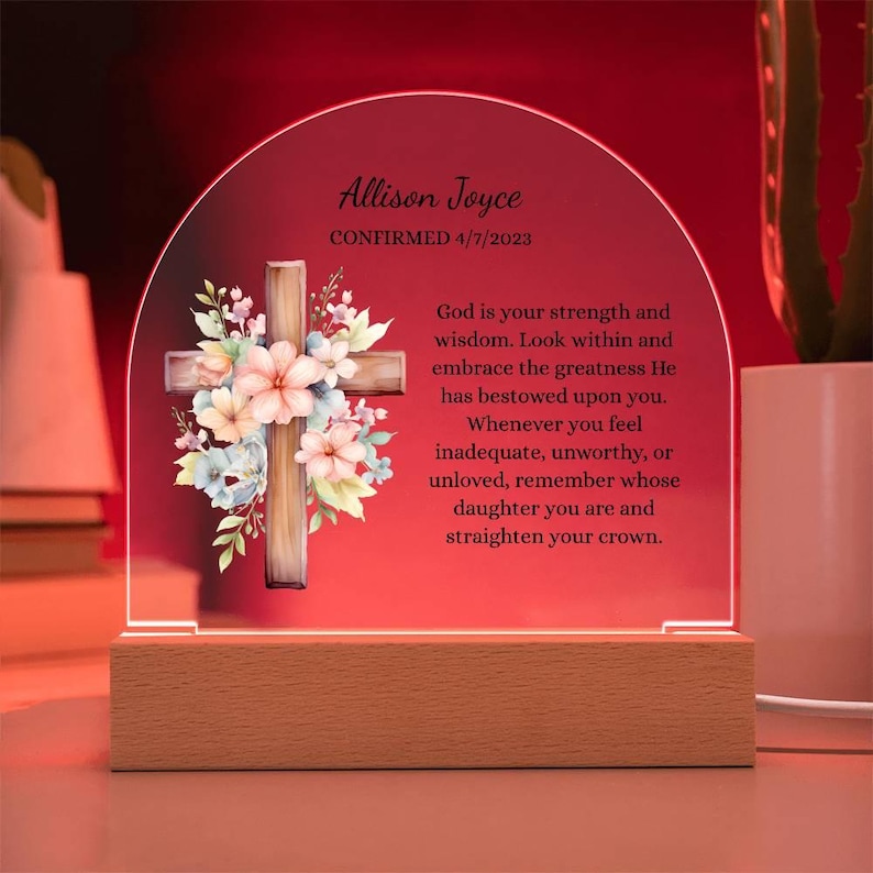 Personalized Confirmation Gift: Christian Cross Acrylic Plaque With LED ...