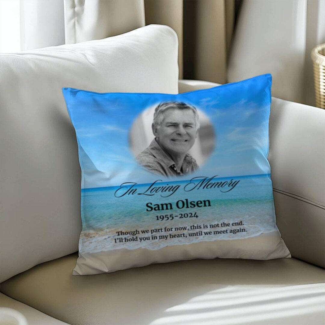 In Loving Memory Blue Ocean Theme Memorial Pillow Custom Photo ...