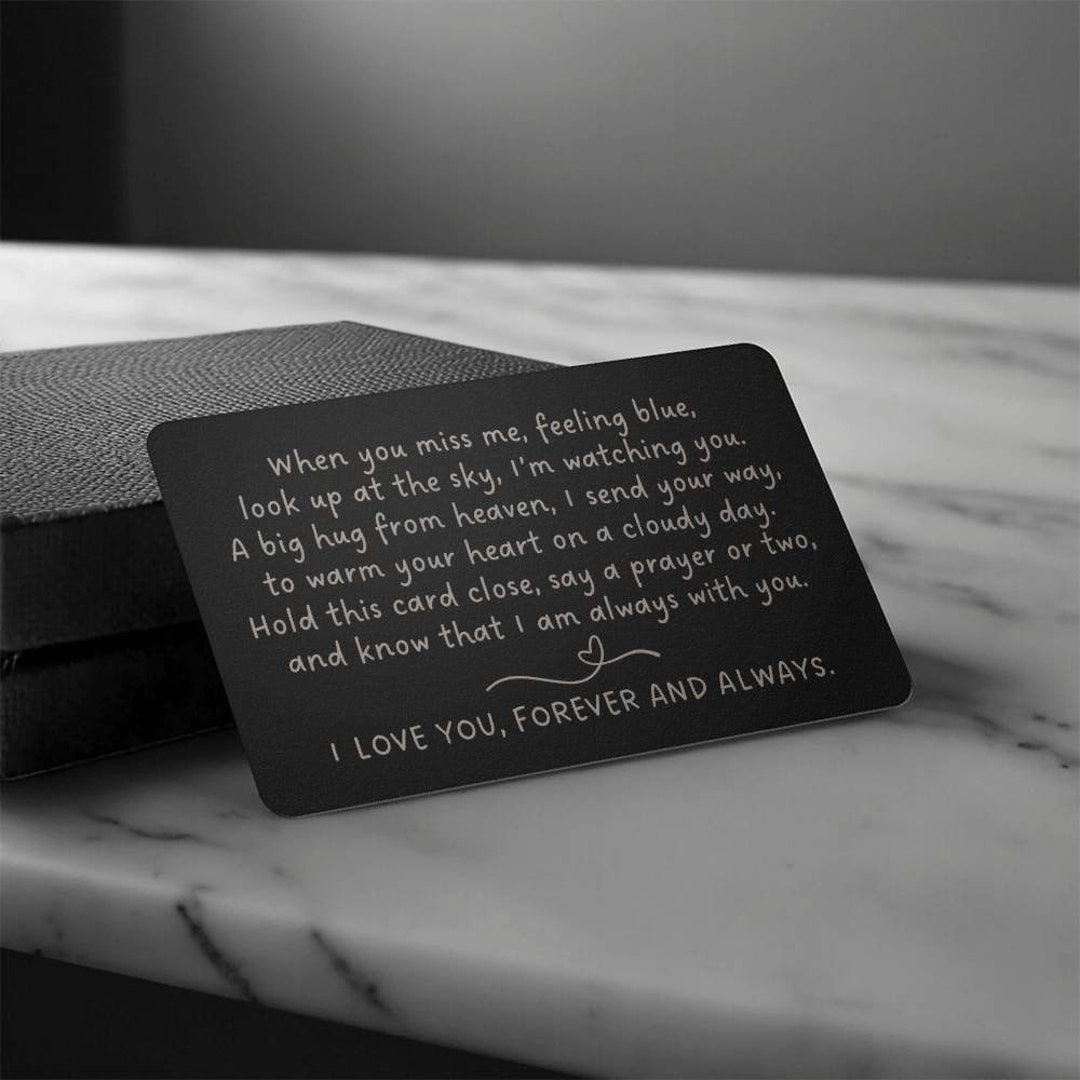 Hug From Heaven Memorial Poem Handwritten Style Engraved Metal Wallet ...