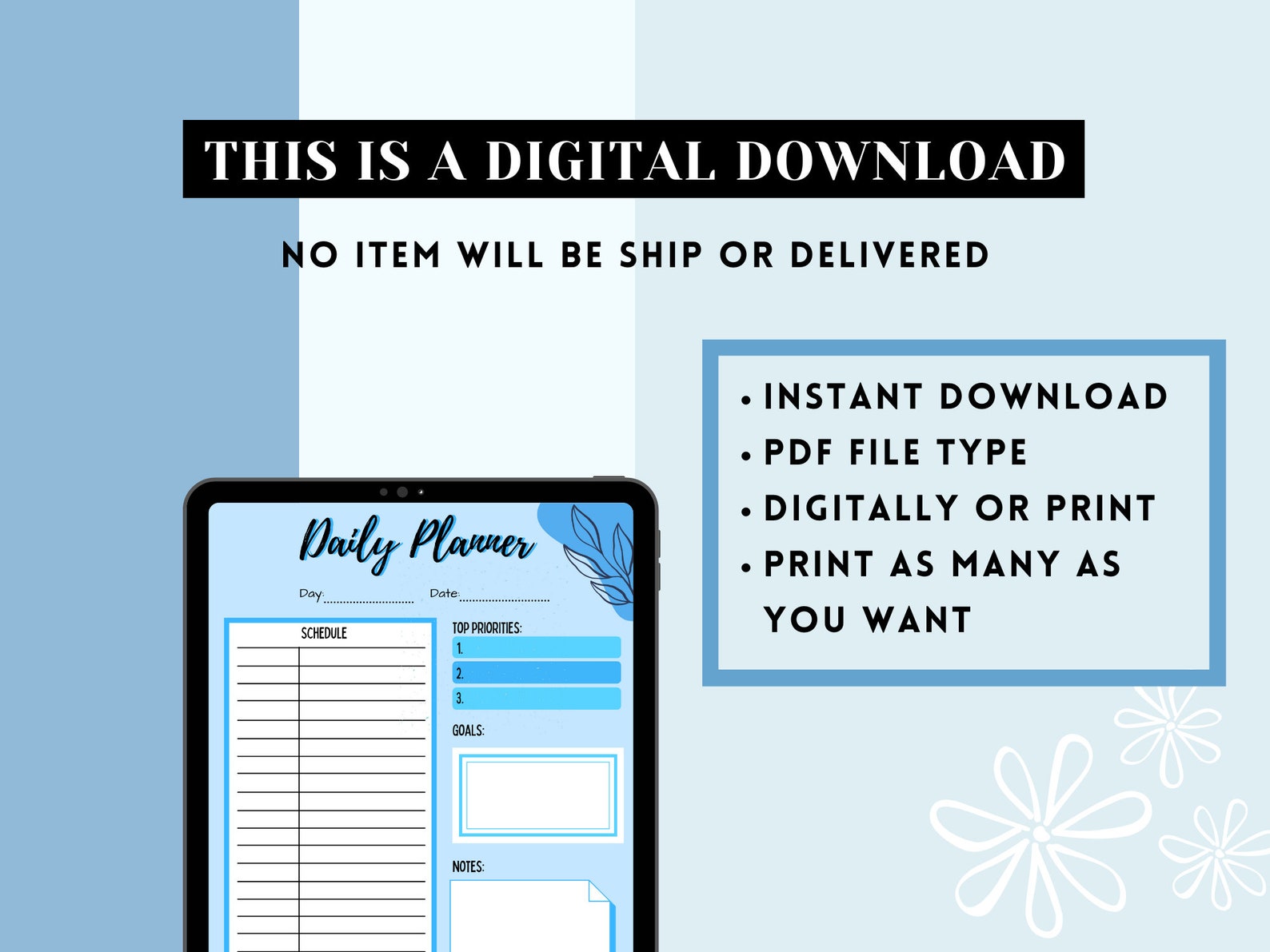 Printable Daily Planner, Productive Day, Schedule, Meal Planner ...