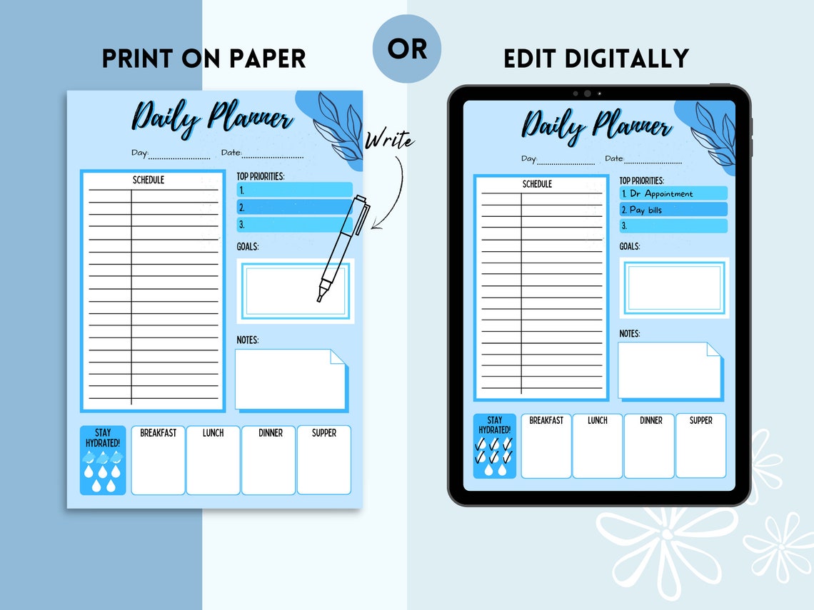 Printable Daily Planner, Productive Day, Schedule, Meal Planner ...
