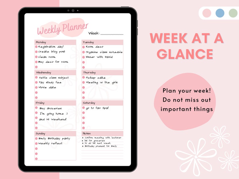 Printable Weekly Planner Pastel Color With Pattern, Week in a Glance ...