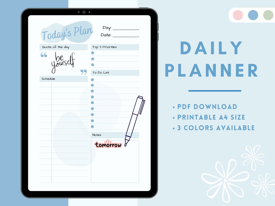 Printable Daily Planner Pastel Color With Pattern, Planner for Work ...