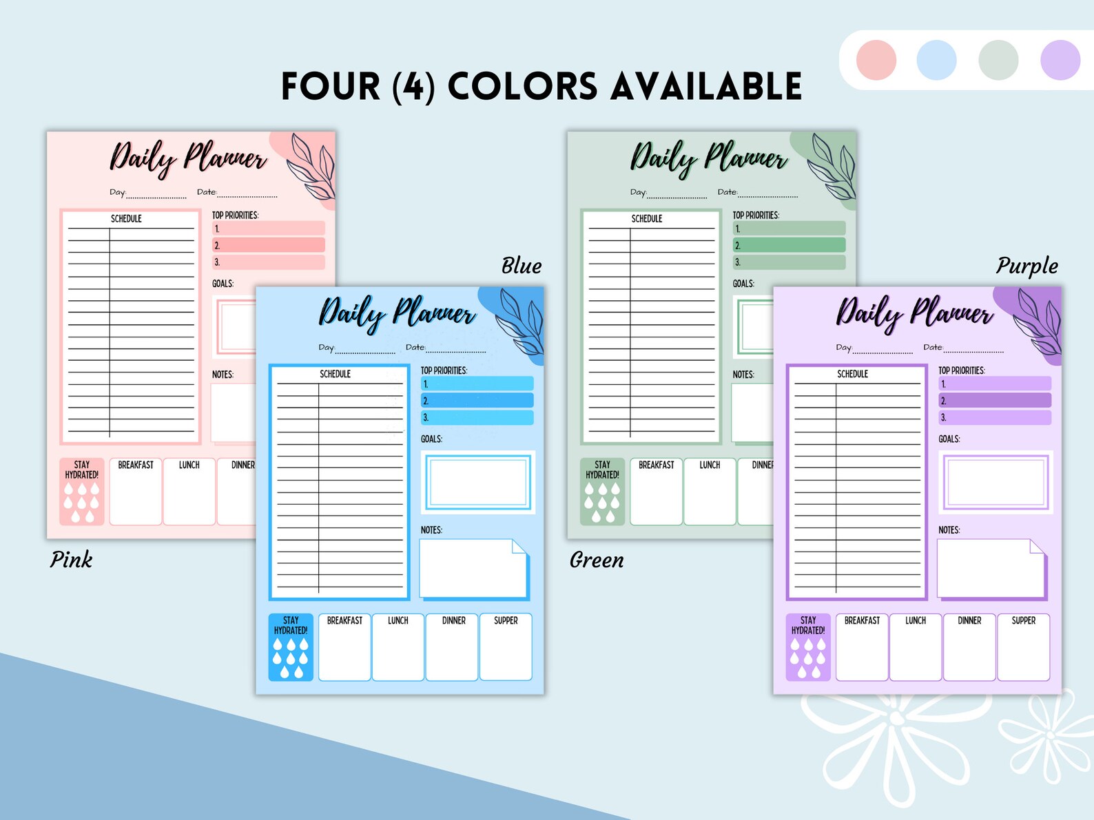 Printable Daily Planner, Productive Day, Schedule, Meal Planner ...