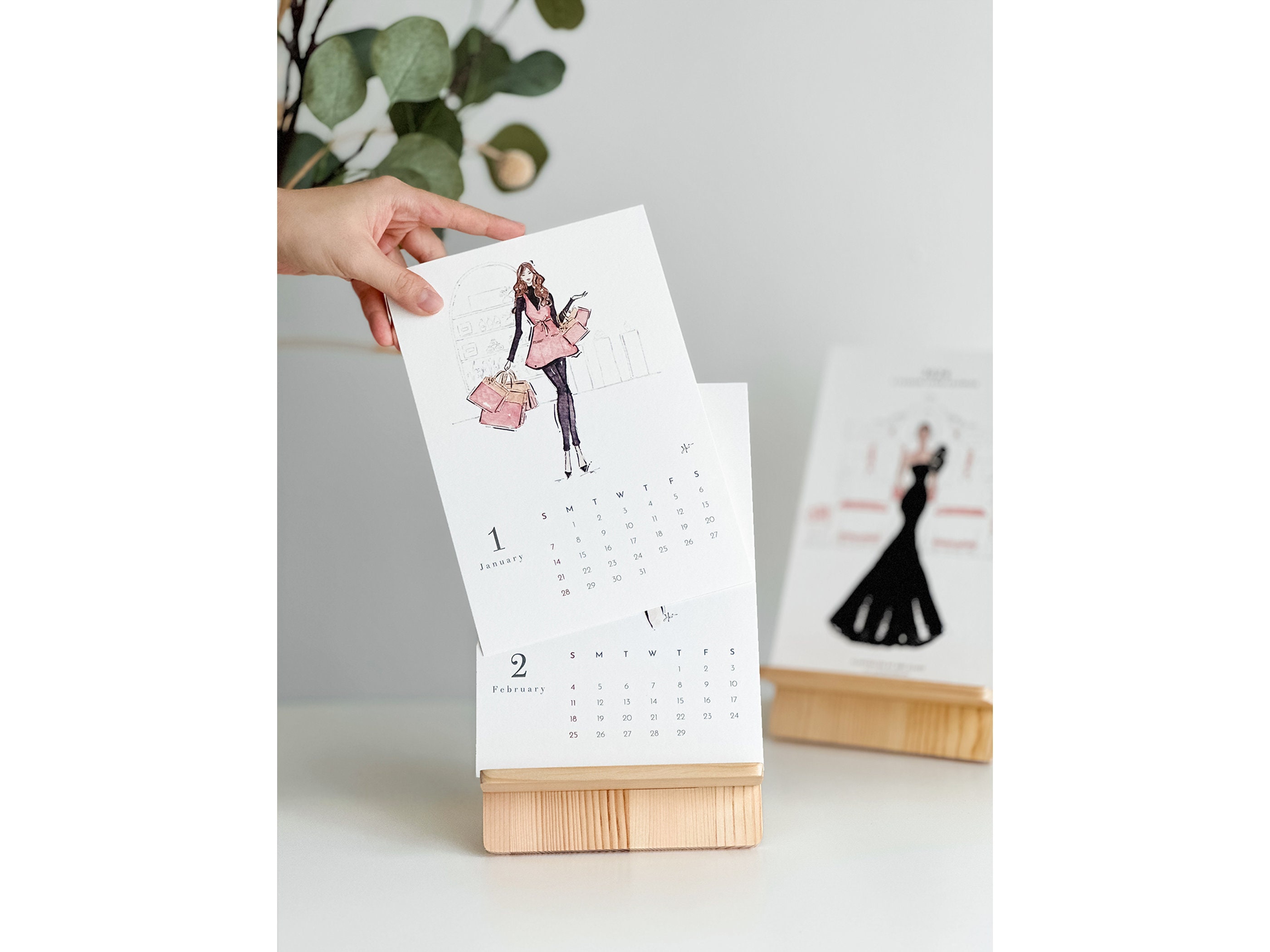 2024 Fashion Art Calendar Girl, Watercolor Desk Calendar Card, Fashion ...