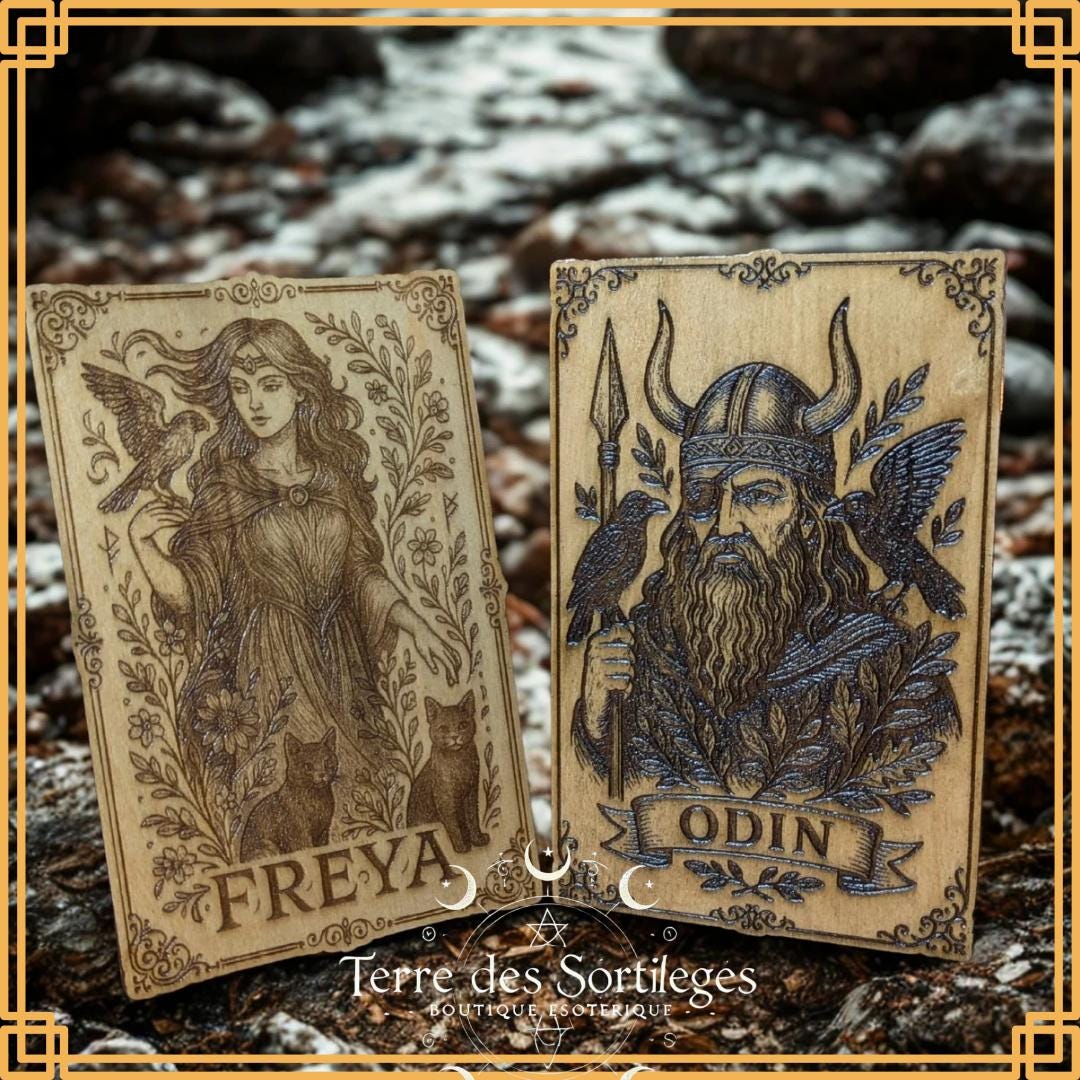 Norse Mythology Wooden Engravings Freya and Odin Viking Pagan Art ...
