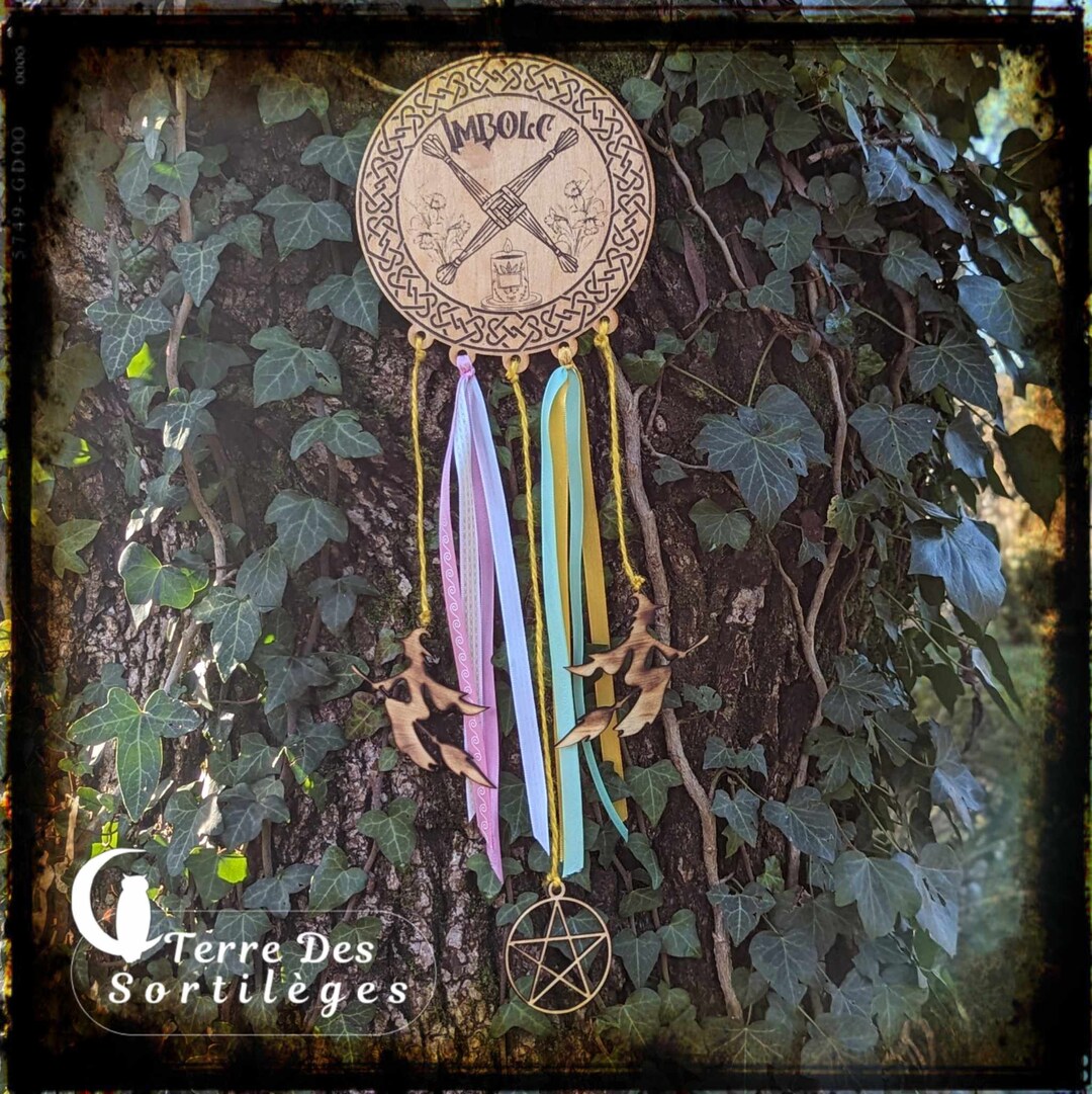 Imbolc Wooden Suspension With Pentacle Ribbon Witch Wicca Sabbat Magic ...