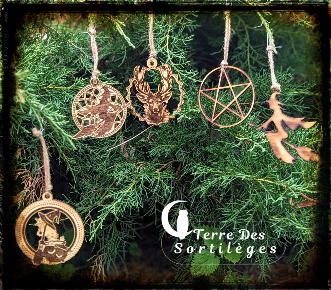 Lot 3 Yule Suspensions Wooden Decoration for Tree Pentacle Deer ...